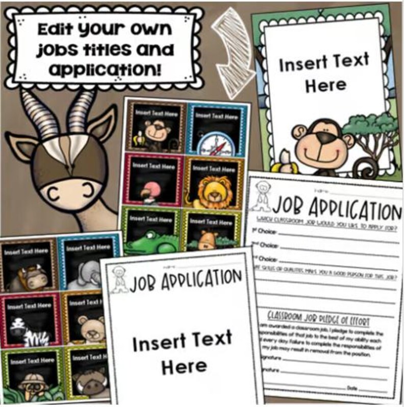 Classroom Jobs Helpers Chart Labels Signs Jungle Safari Theme EDITABLE ...