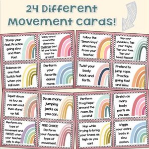 Brain Breaks Movement Cards Boho Modern Rainbow Theme INSTANT DOWNLOAD ...