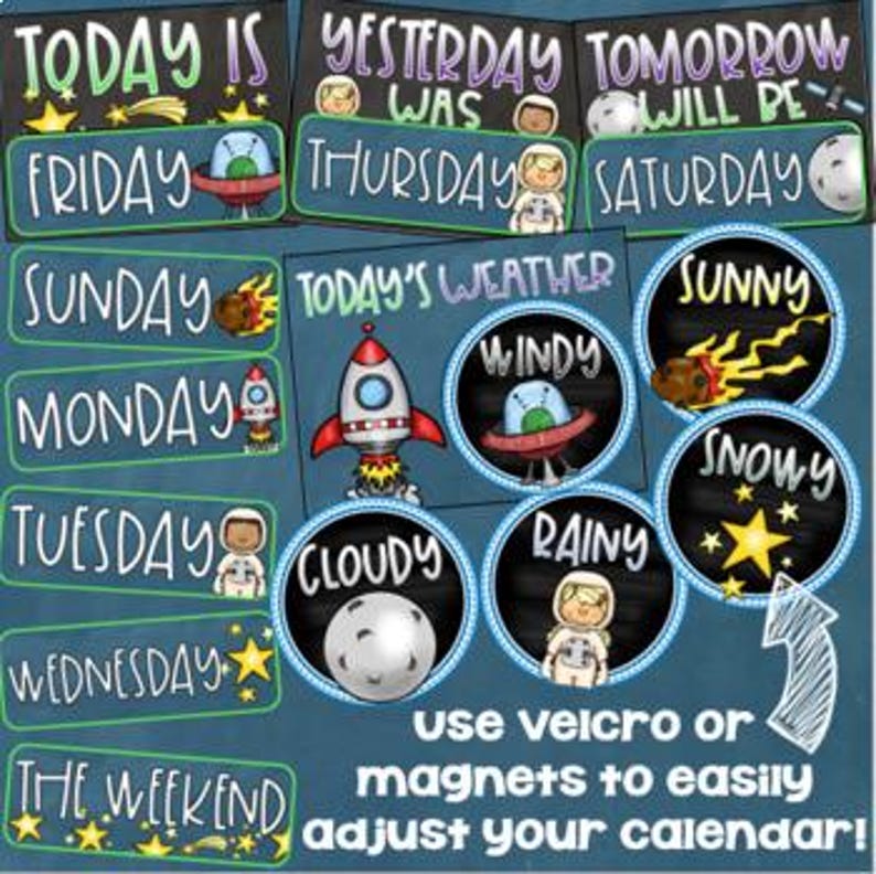 Calendar Set Classroom Decor Back to School Outer Space Theme INSTANT ...