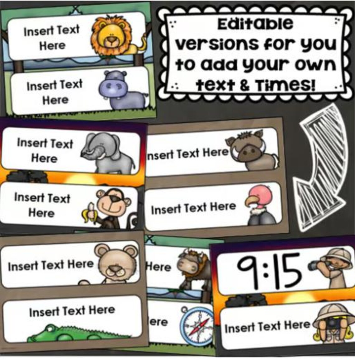 Daily Visual Schedule Cards for Classroom Agenda Jungle Safari Theme ...
