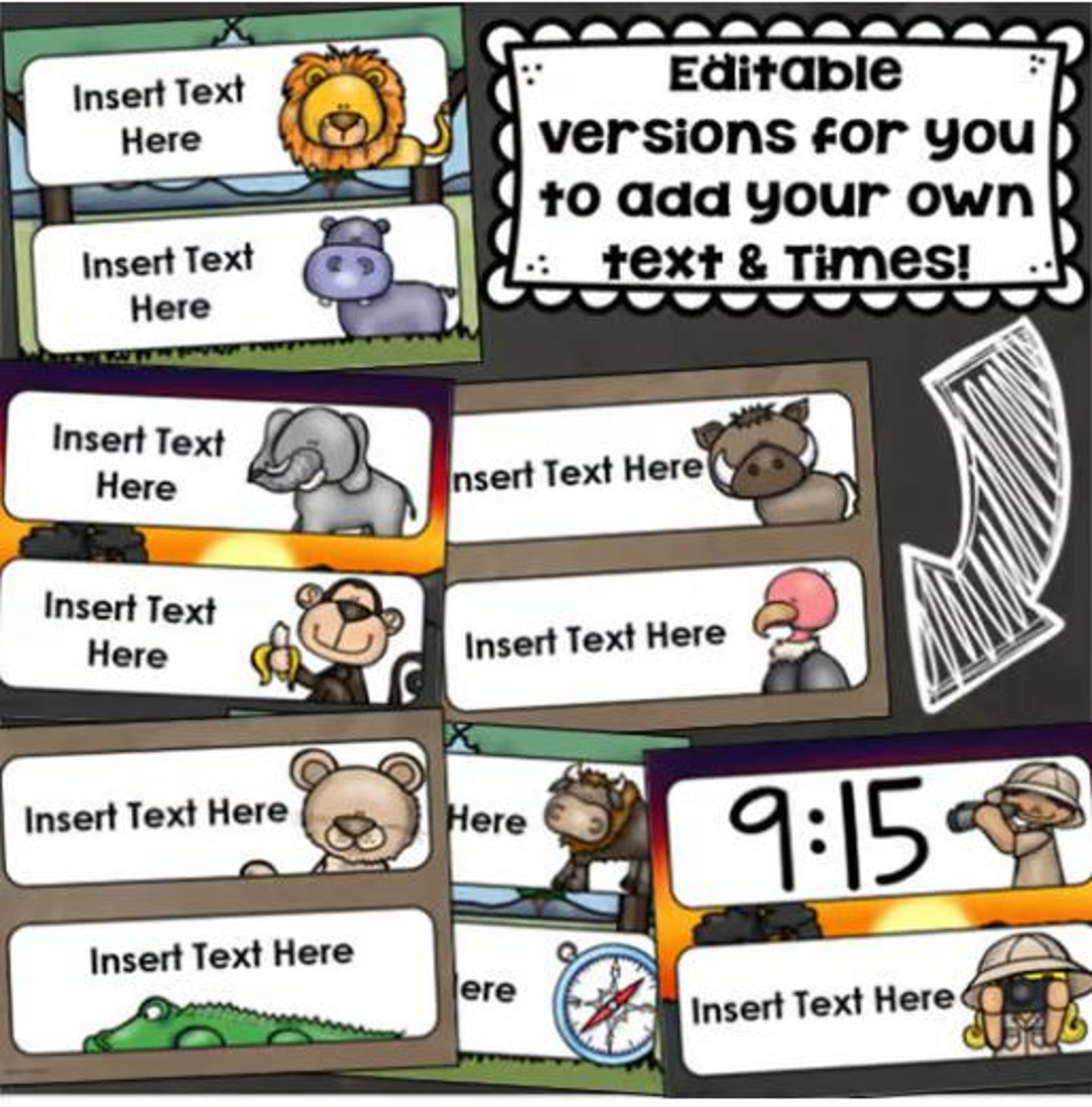 Daily Visual Schedule Cards for Classroom Agenda Jungle Safari Theme ...