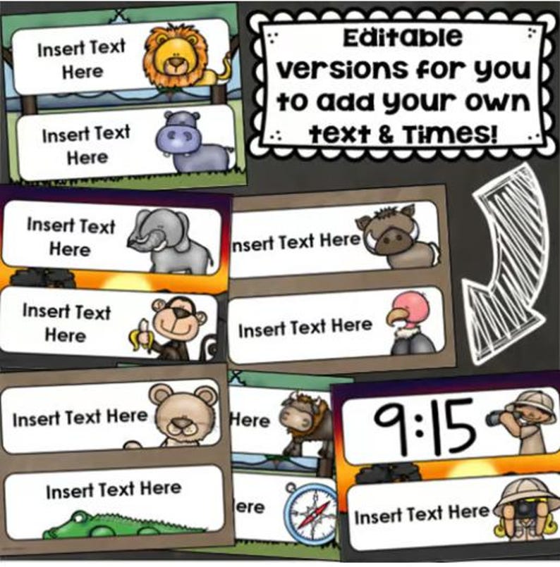 Daily Visual Schedule Cards for Classroom Agenda Jungle Safari Theme ...