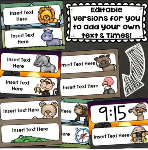 Daily Visual Schedule Cards for Classroom Agenda Jungle Safari Theme ...