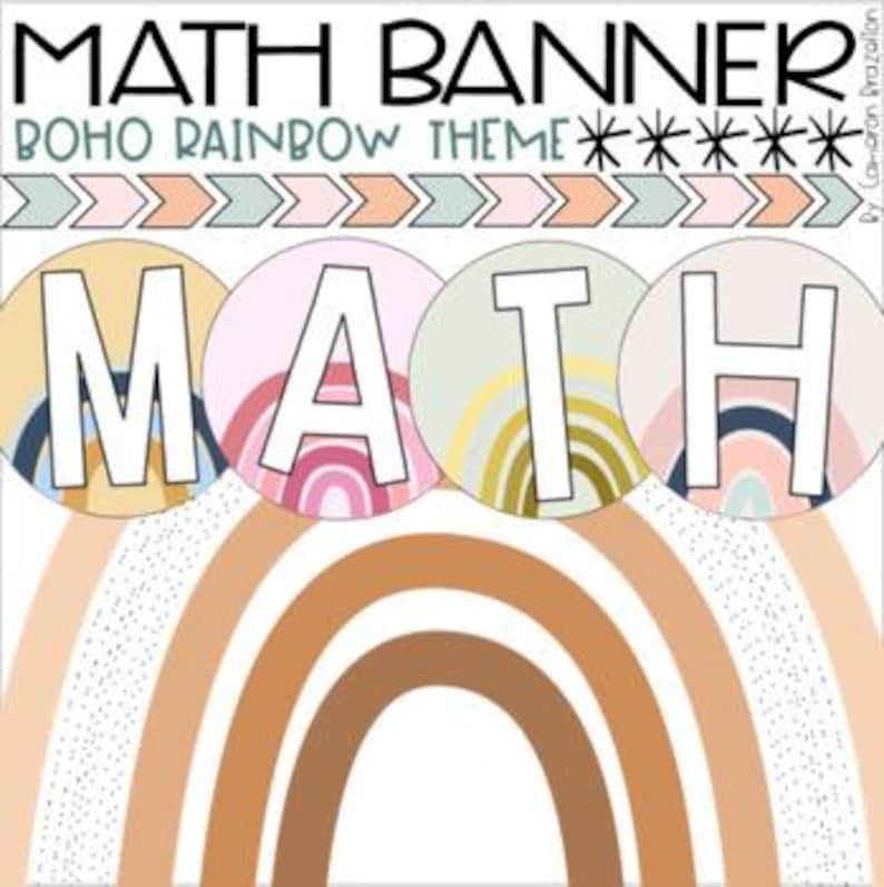 Math Banner Classroom Decoration Bulletin Board Boho Modern Rainbow ...