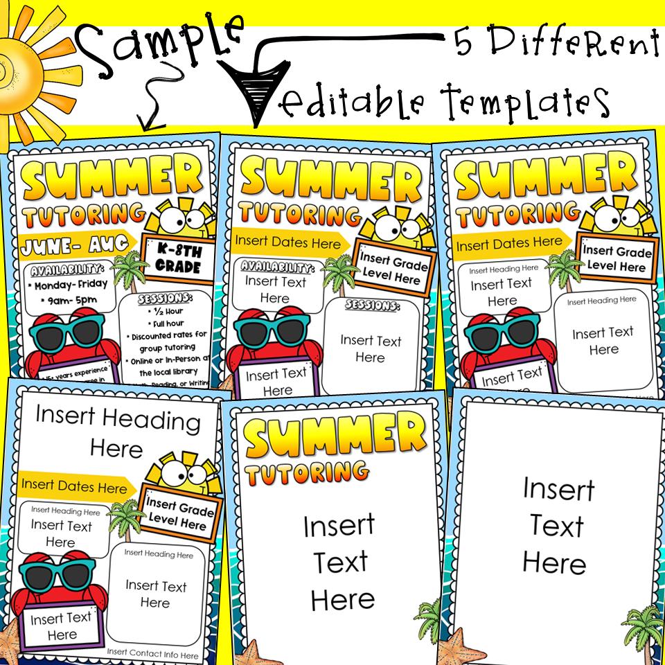 Editable Summer and After School Tutoring Flyer Template for Teachers ...