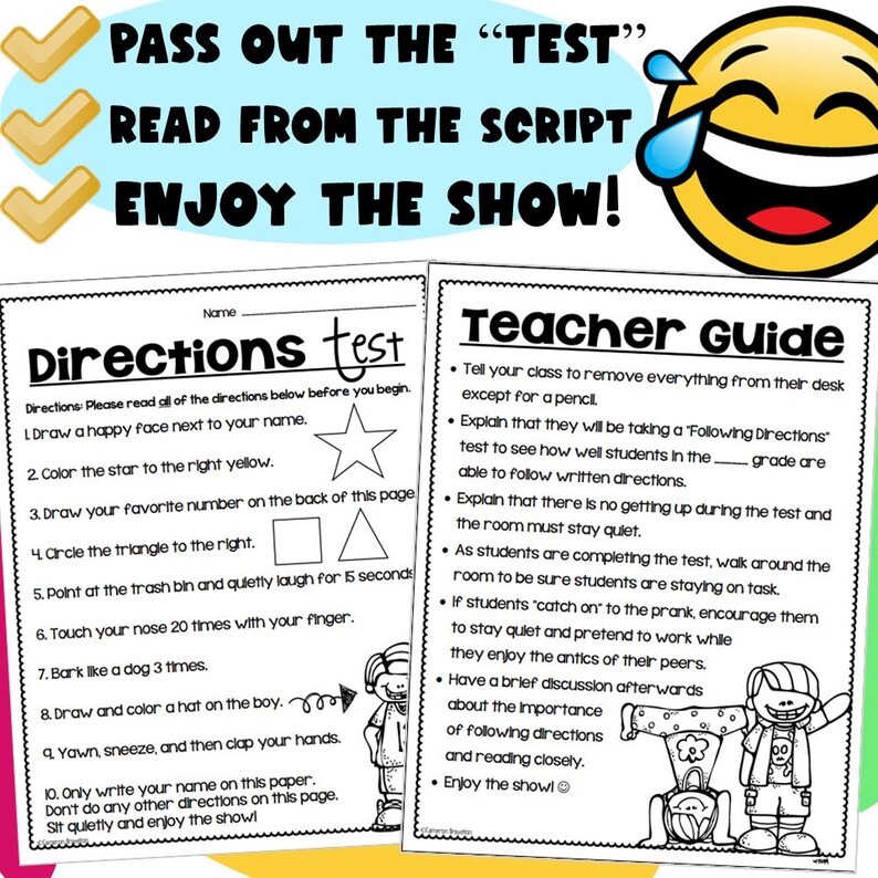 April Fool's Day Prank Test: Following Directions Activity (instant ...