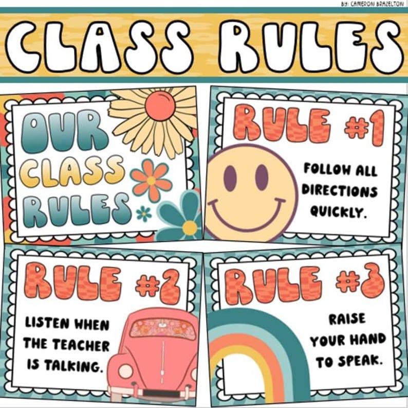Classroom Rules Posters EDITABLE Back to School Groovy Retro Vibes ...