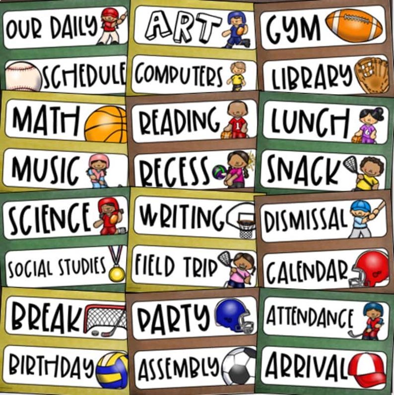 Daily Visual Schedule Cards for Classroom Agenda Sports Teamwork Theme ...
