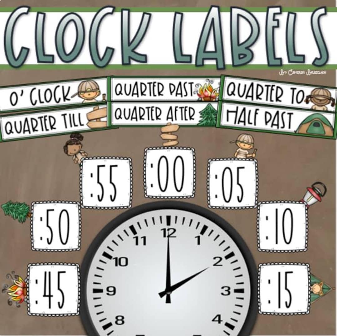 Clock Labels Telling Time Camping Camp Out Theme INSTANT DOWNLOAD - Etsy