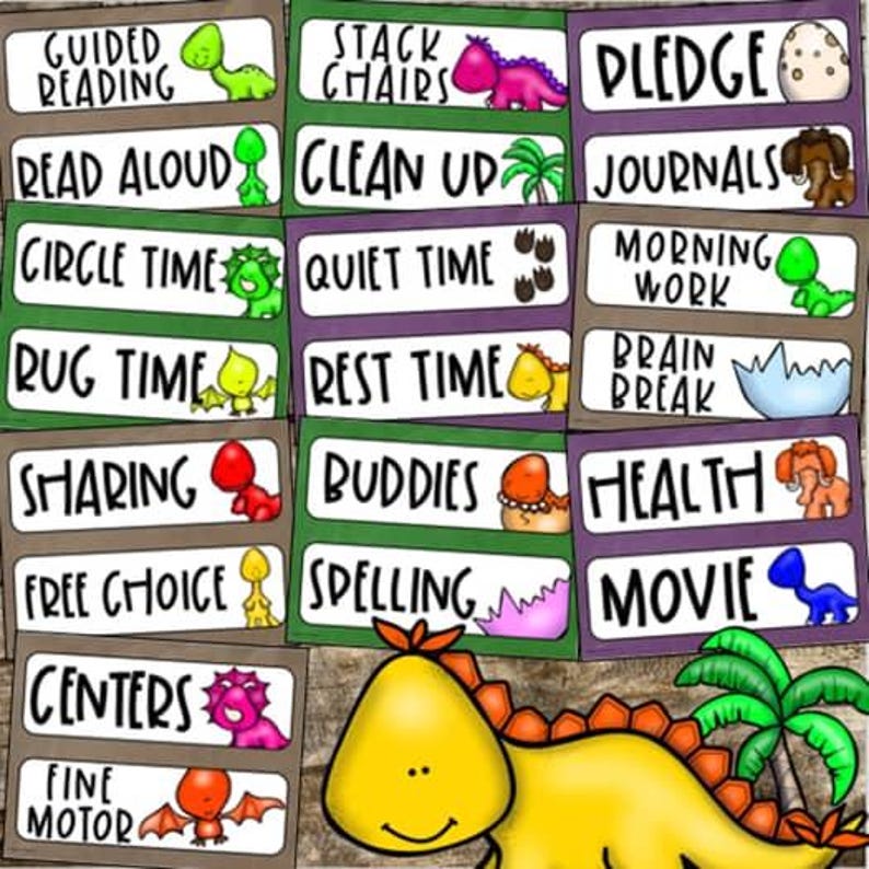 Daily Visual Schedule Cards for Classroom Agenda Dinosaur Dino Theme ...