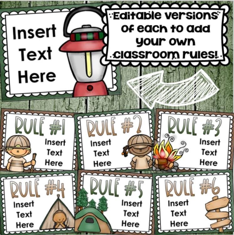 Classroom Rules Posters EDITABLE Back to School Camping Camp Out Theme ...