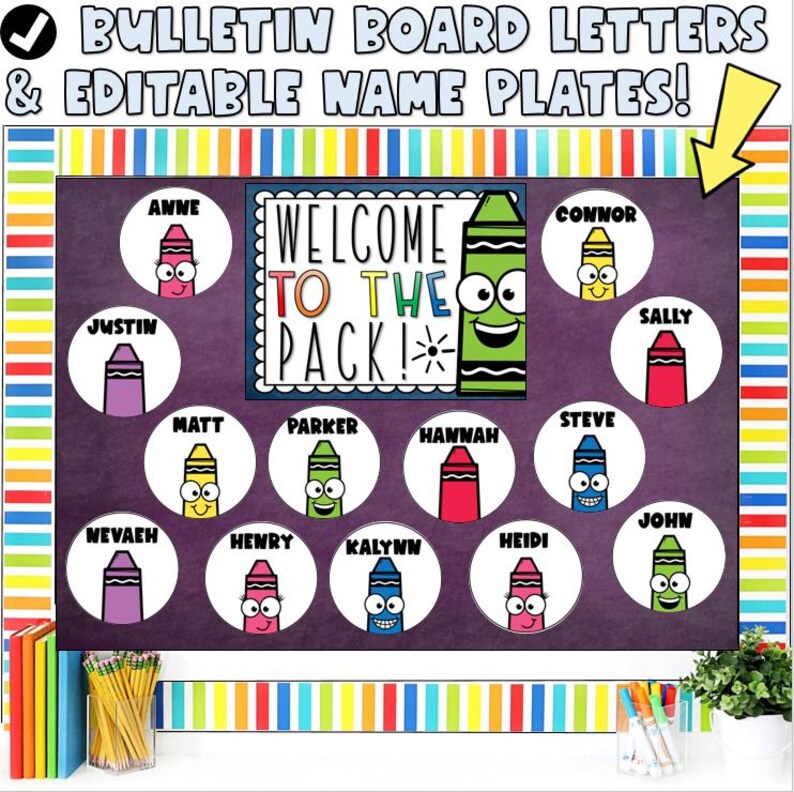 Back to School Door Decorations Bulletin Board Display Crayon Theme ...