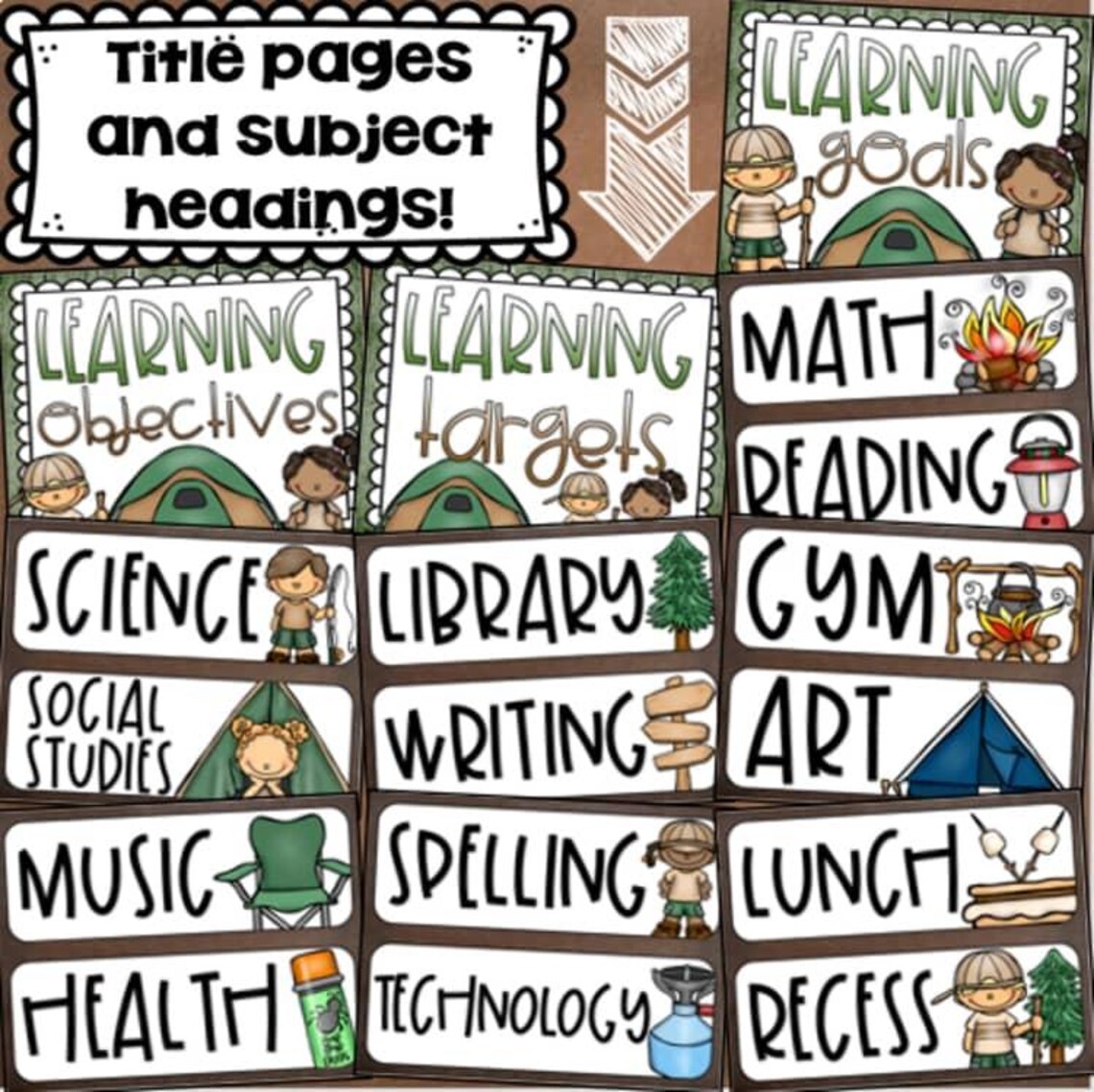 Learning Targets Bulletin Board Objectives Posters Camping Camp Out ...
