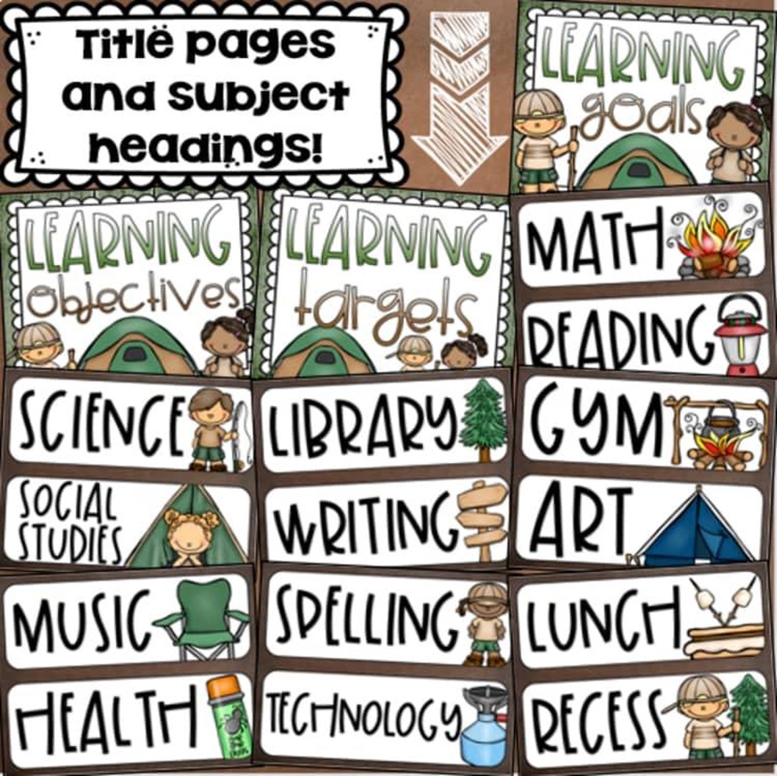 Learning Targets Bulletin Board Objectives Posters Camping Camp Out ...