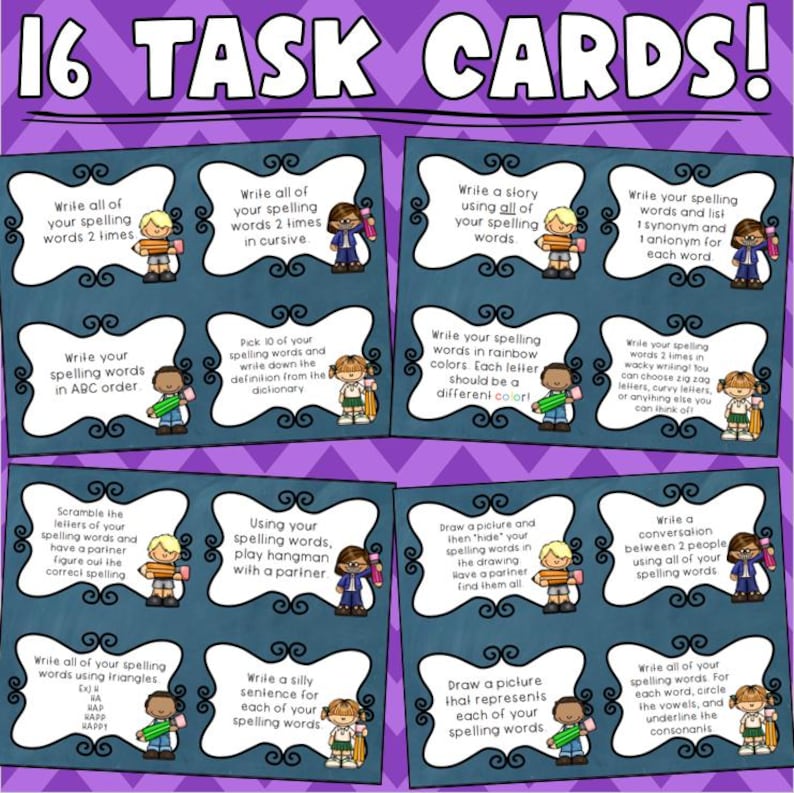 Spelling Word Practice Activities Task Cards Choice Boards Roll and ...