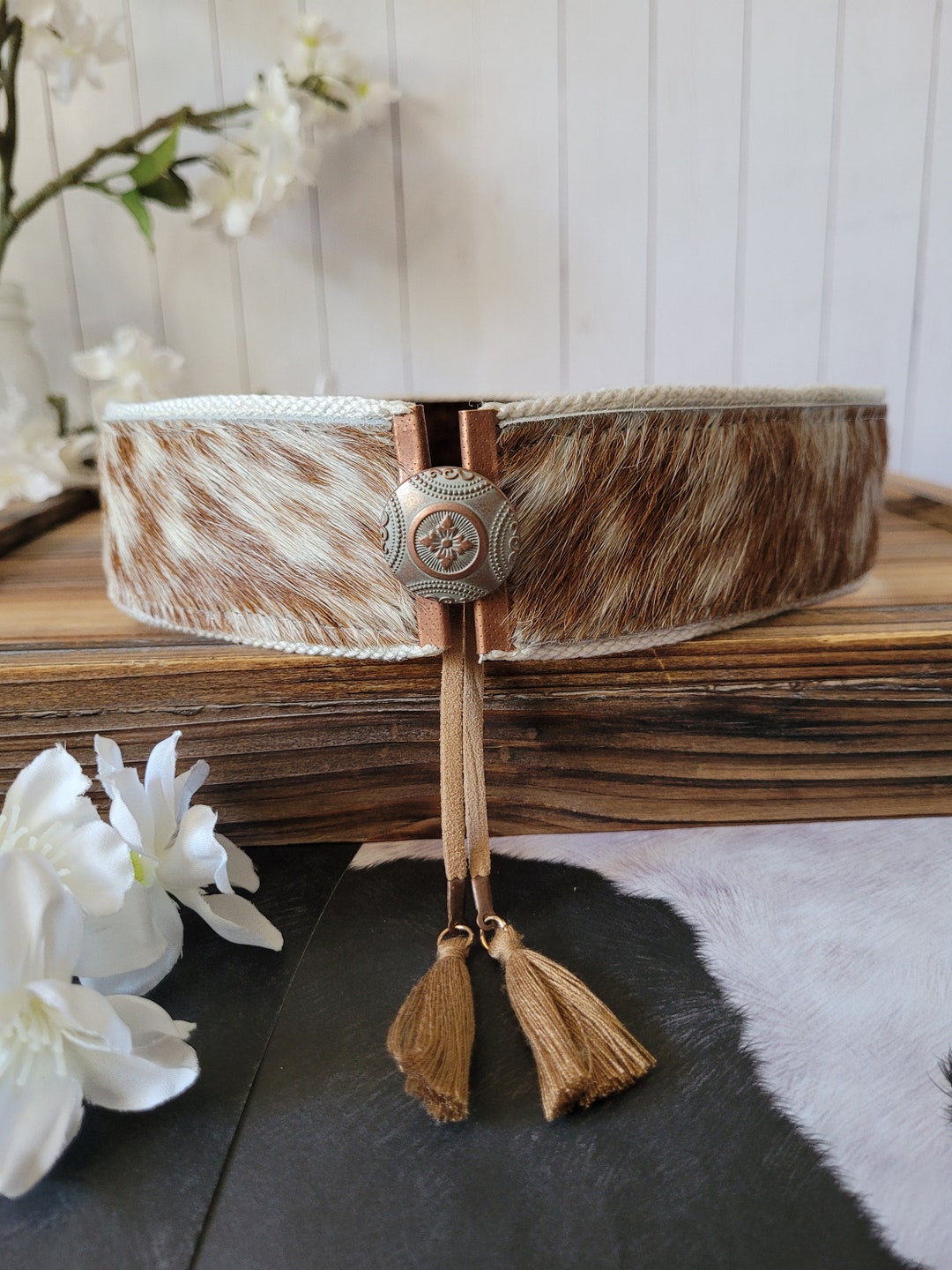 Addison Cow Hide, NFR, Hat Band, Cream, White, Brown, Cow Print, Rodeo ...