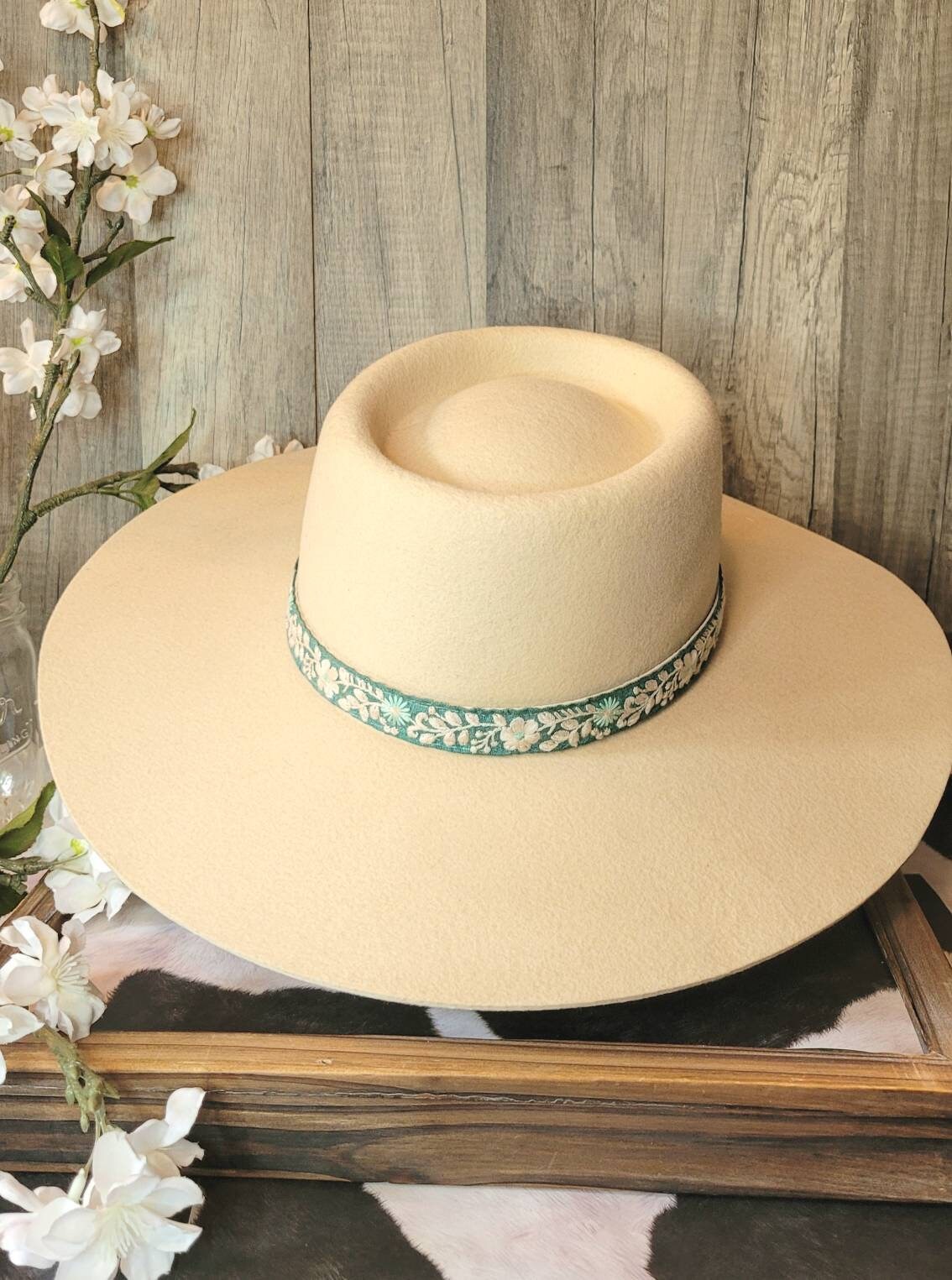 Jayden Hat Band Turquoise Jade Green Floral Patterned - Etsy