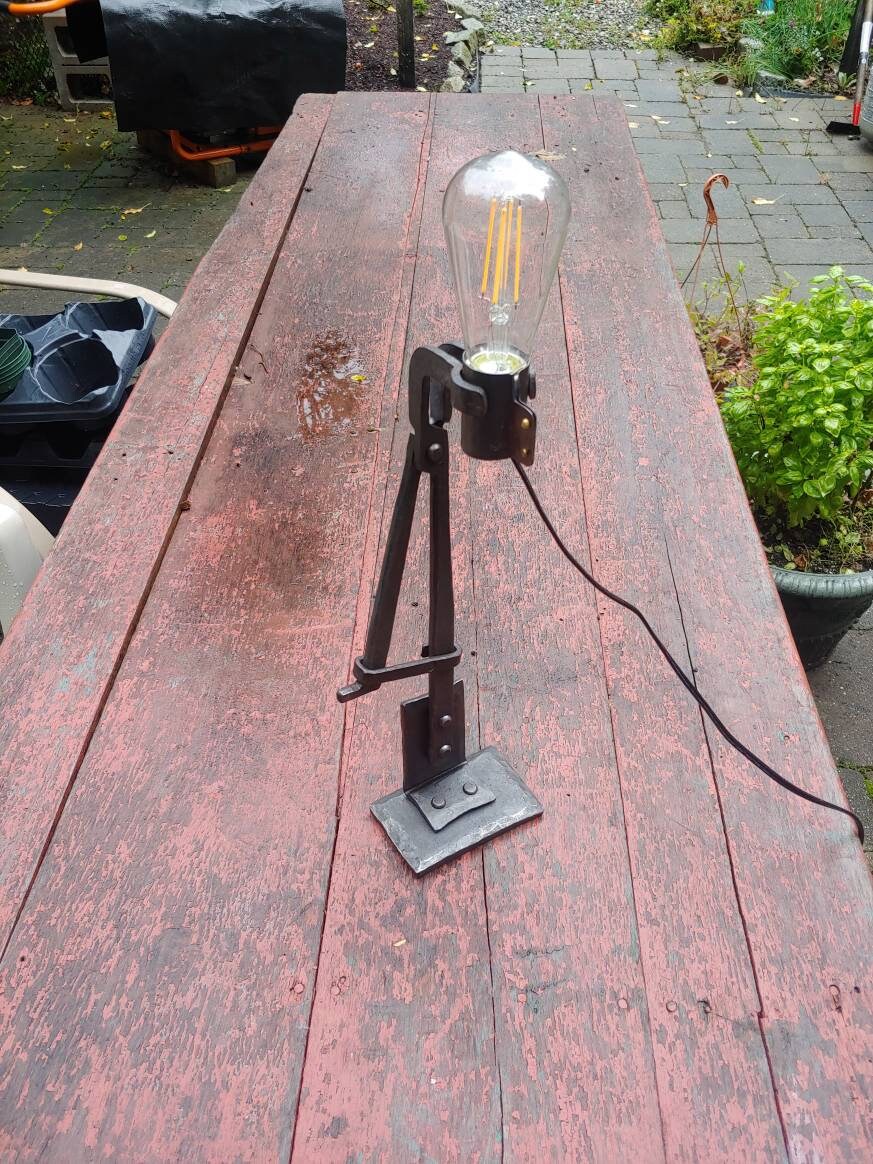 Hand forged steel lamp. Blacksmith handcrafted | Etsy
