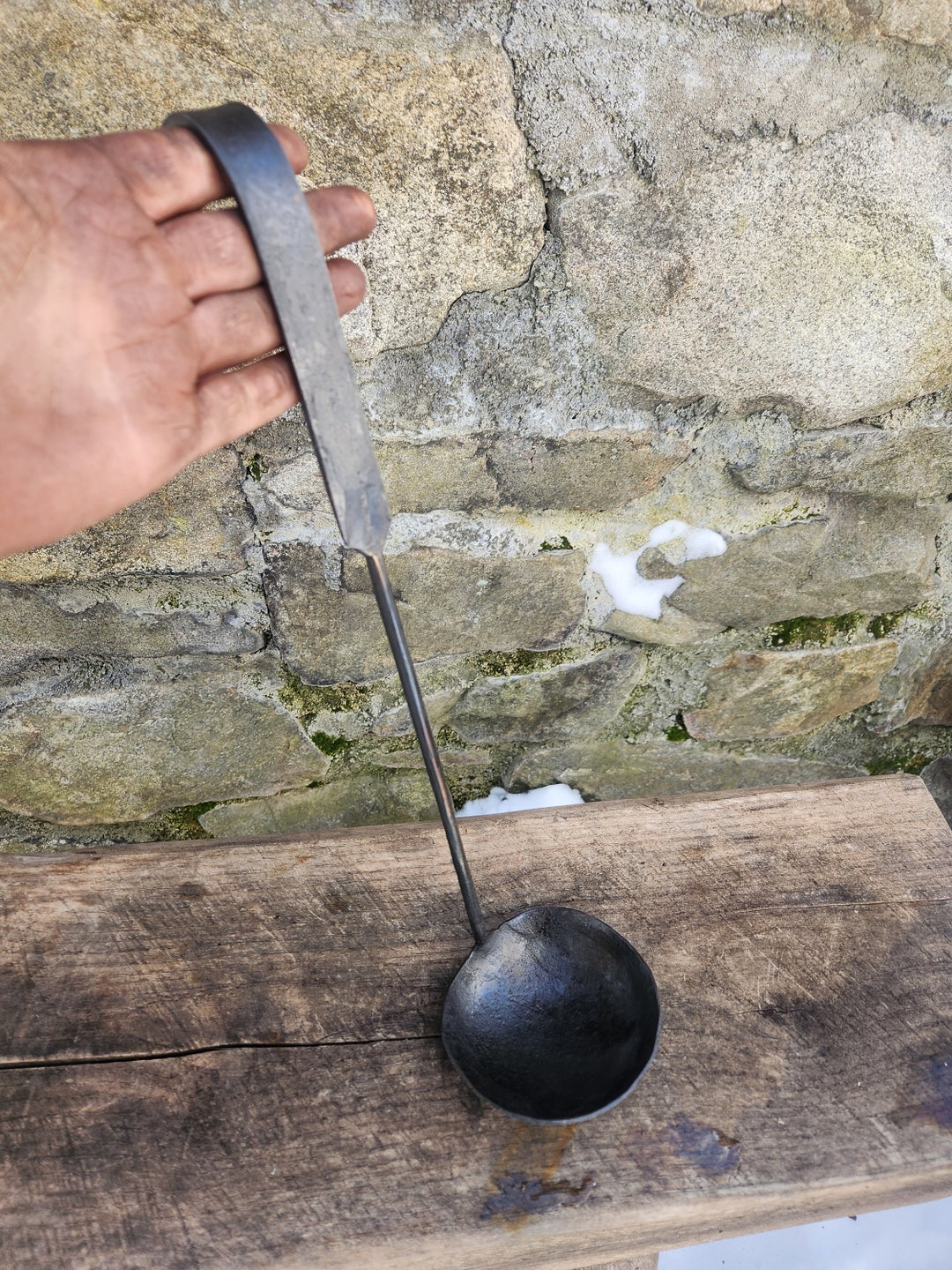 Forged Steel Serving Ladle. Blacksmith Hand Made Carbon Steel Spoon ...
