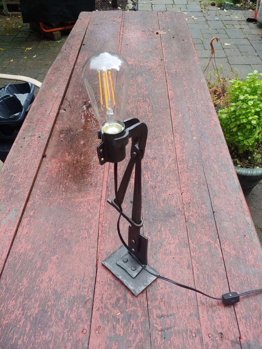 Hand forged steel lamp. Blacksmith handcrafted | Etsy