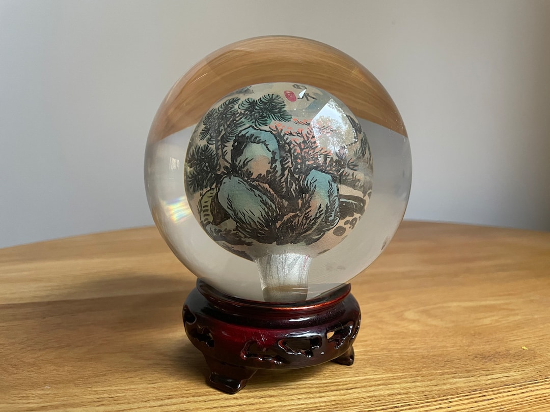 Vintage Reverse Painted Chinese Paperweight Glass Sphere Glass Orb on ...