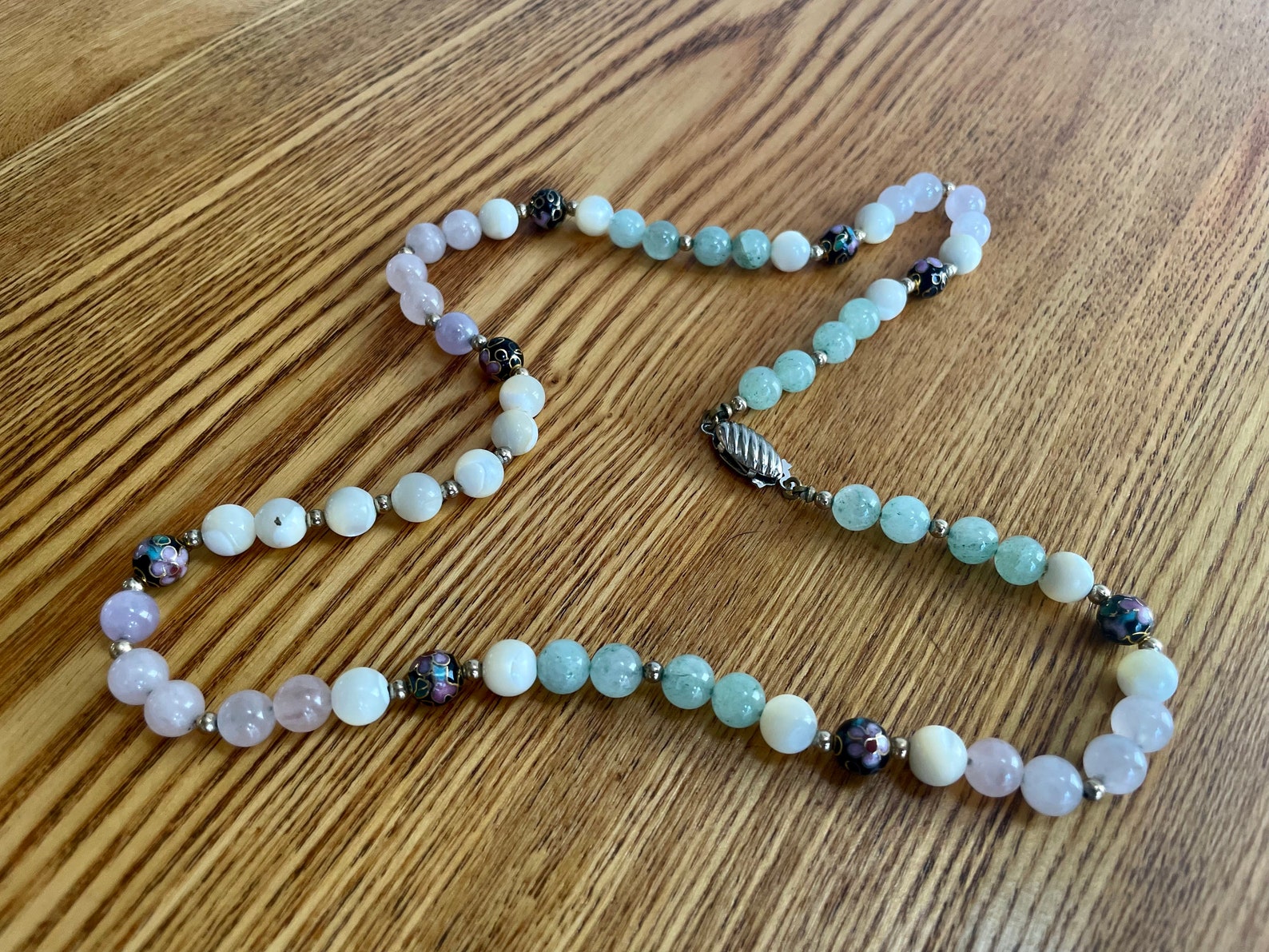 Vintage Chinese Jade Moonstone Cloisonné Bead Necklace - Etsy