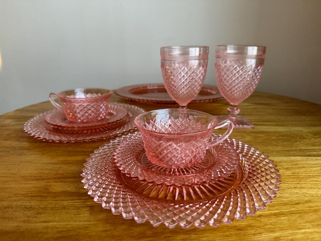 Rare Pink Depression Glass Miss America Anchor Hooking Dish Set for 2 ...