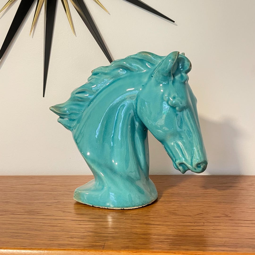 Vintage Turquoise Horse Head Bust, Crackle Pottery Stallion, Crazed ...