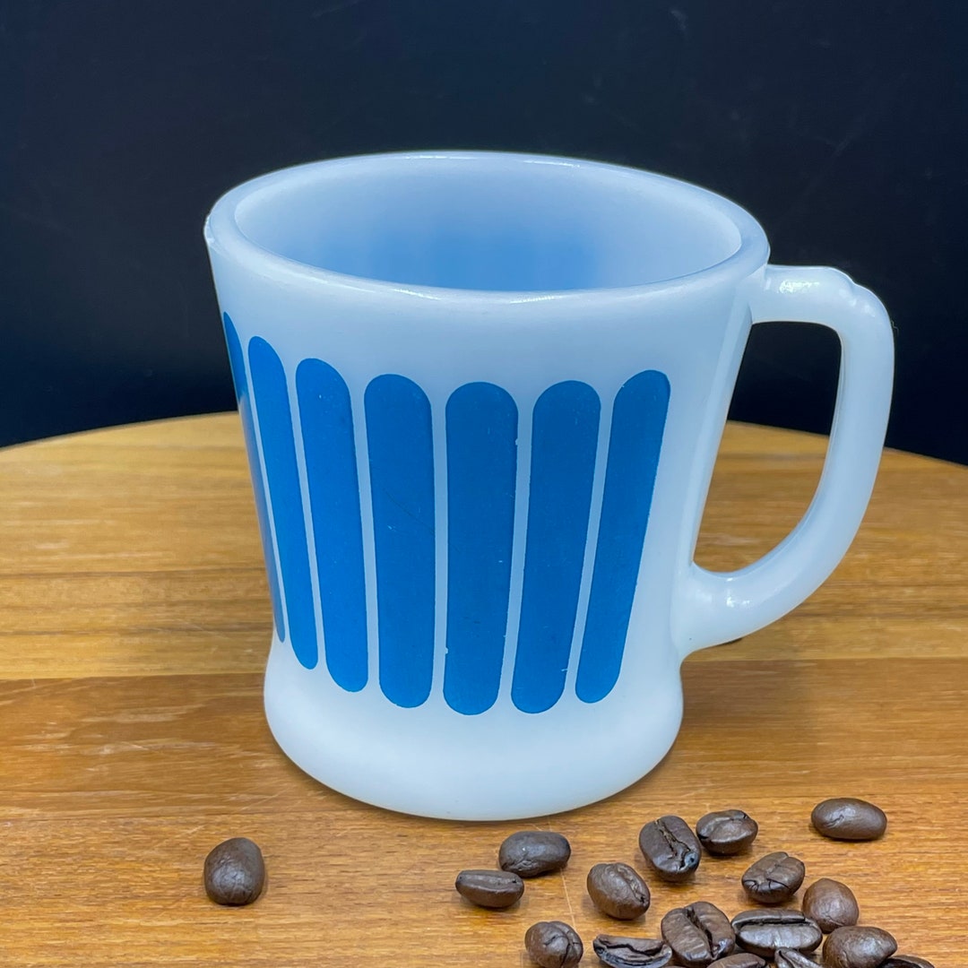 Vintage Turquoise Fire King Mug Blue Striped Rare D Handle Milk Glass ...
