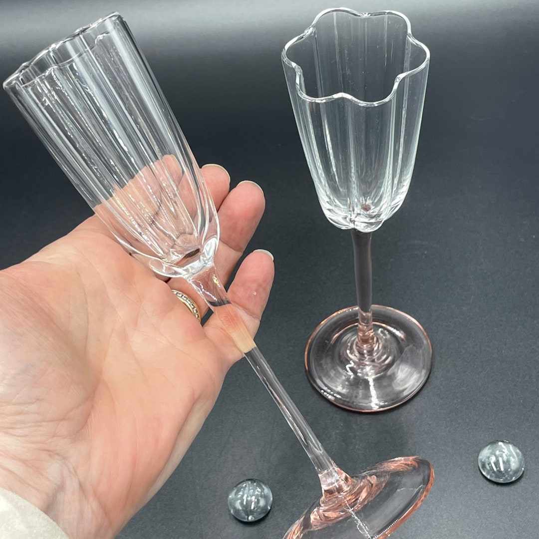 Vintage Pink Ruffled Crystal Champagne Flutes Set of 2 Blush Crystal ...