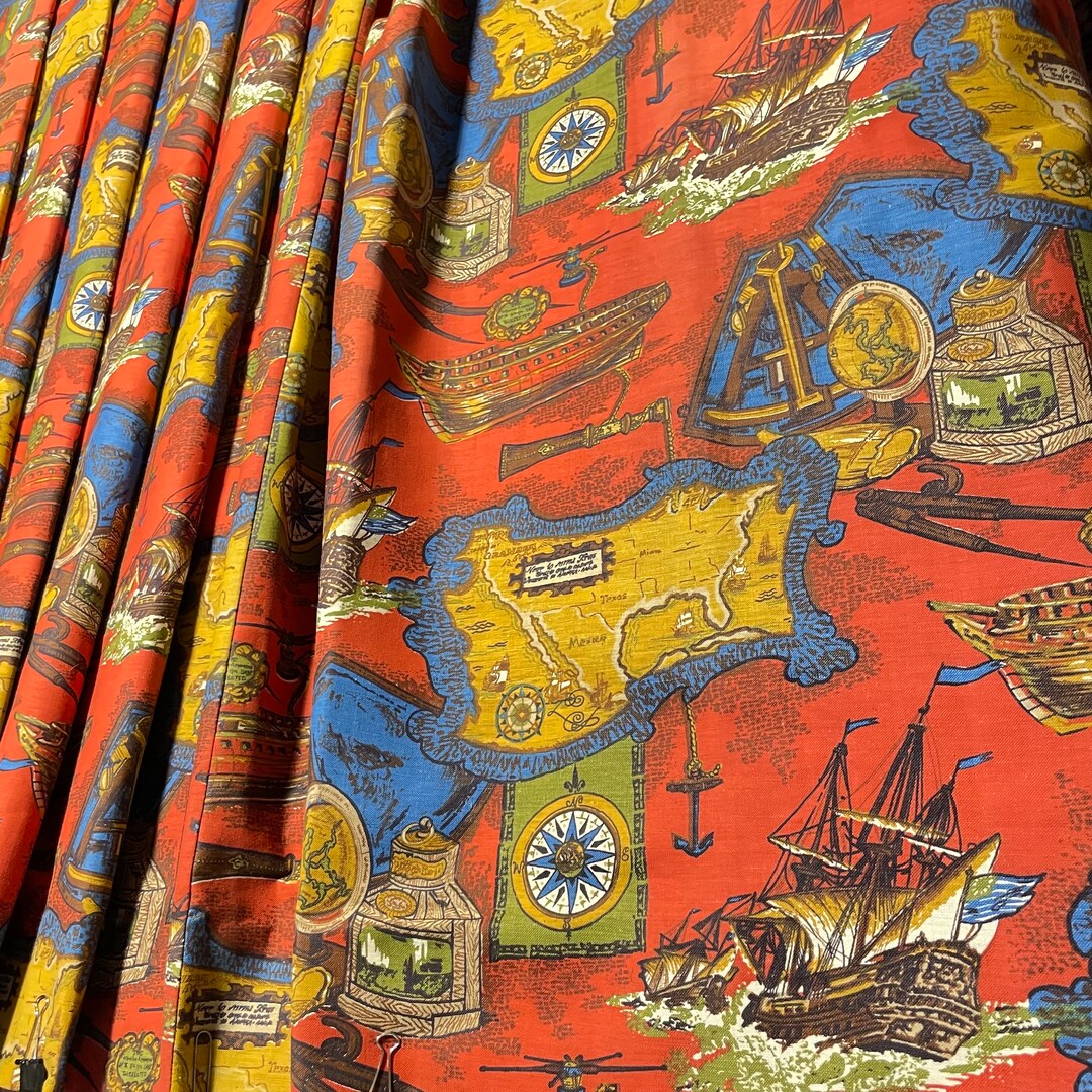 Vintage Pirate Pleated Curtain Panels 84lx50w Inch Nautical Set of 2 ...