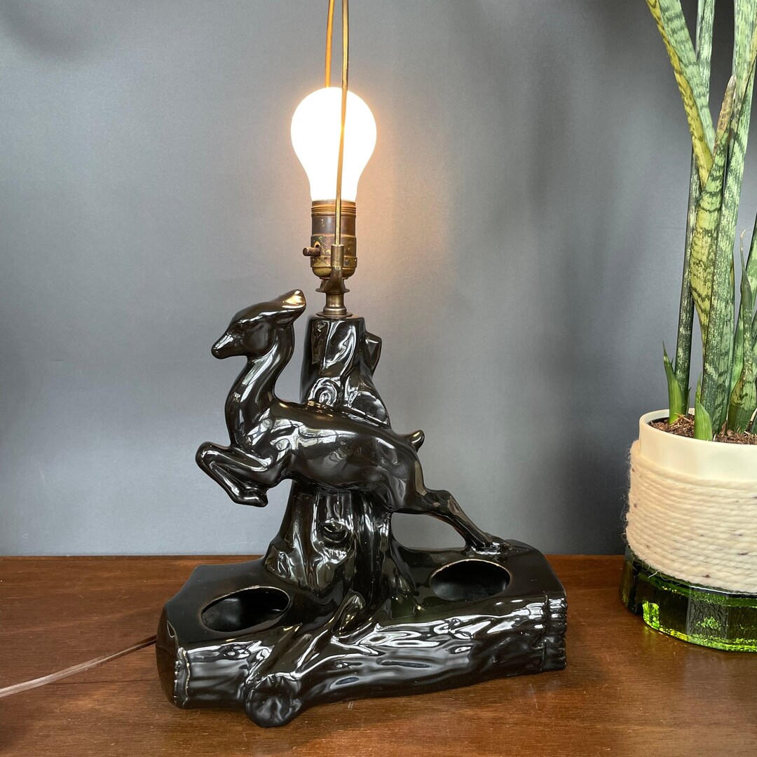 Vintage Ceramic TV Lamp | Running Deer Retro Tri-light Table Lamp ...