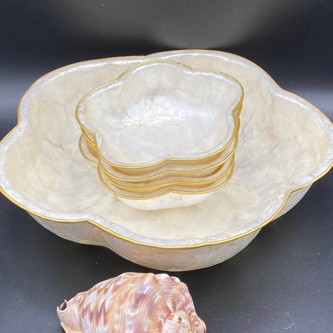 Vintage Capiz Shell Salad Bowl Set Choice of 4 or 5 Piece Set, Gold ...