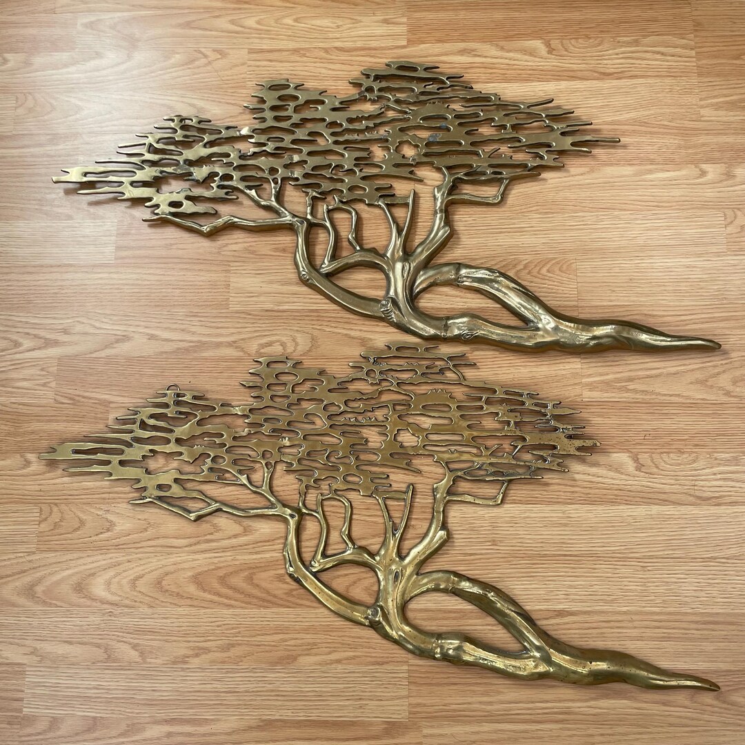 Vintage Bijan Style Brass Bonsai Tree Wall Hanging | MCM Bronze Wall ...