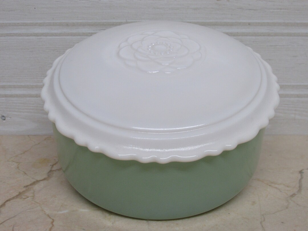 Vintage Anchor Hocking Round Powder Box With Vitrock Lid/american ...