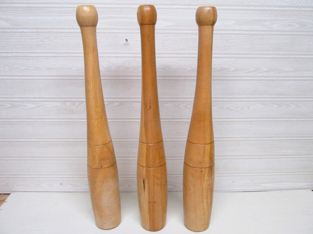 Set of 3 Matching Vintage Wooden Pins/indian Club Style Decor/juggling ...