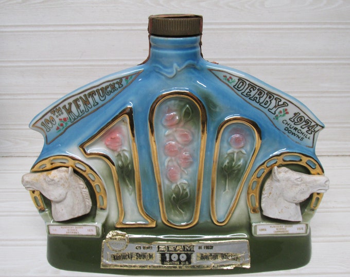 Jim Beam Whiskey Decanter/ceramic 100th Kentucky Derby Horse Racing ...