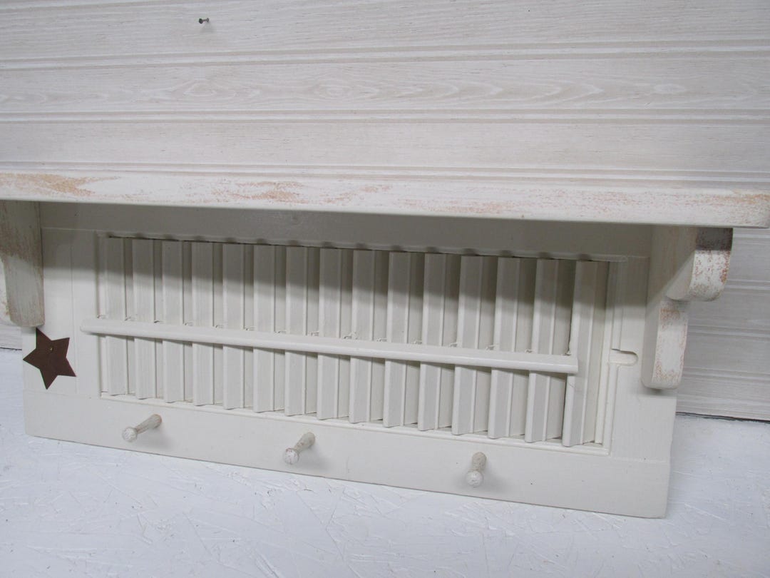 Whitewashed Shutter Shelf/repurposed Wooden Louvered Shutter/primitive ...