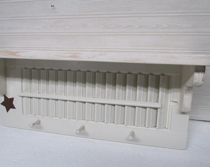 Whitewashed Shutter Shelf/repurposed Wooden Louvered Shutter/primitive ...