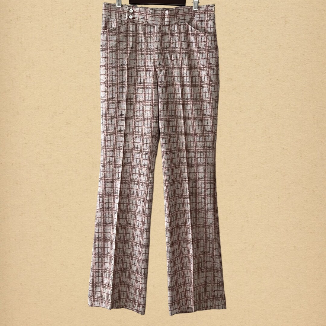 Deadstock Vintage 70s Unisex Plaid Polyester Bell Bottom Pants, 32 X 34 ...