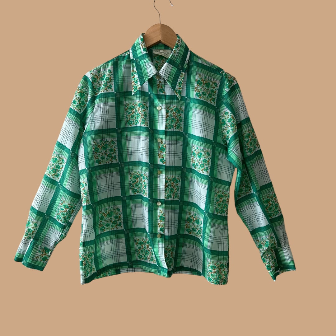 Vintage 70s Kmart Dagger Collar Floral Blouse - Etsy