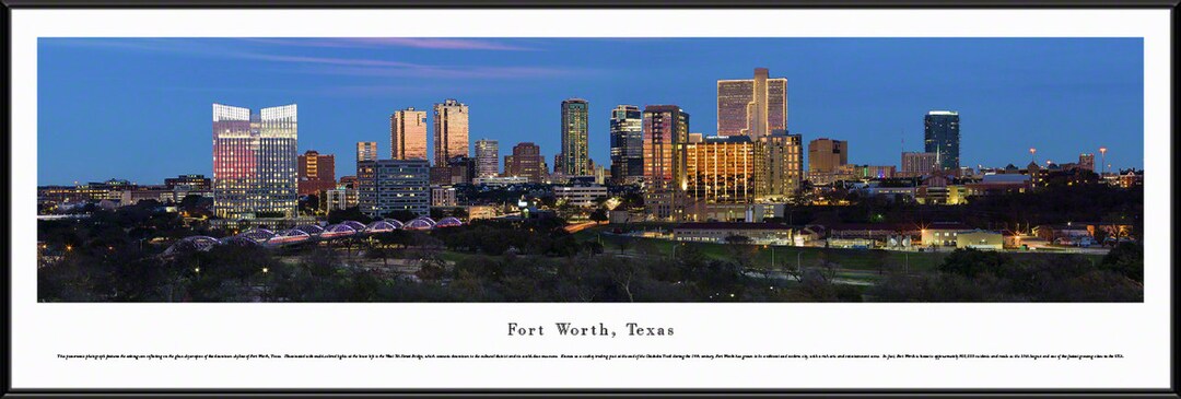 Fort Worth, Texas City in Twilight Skyline Panorama | Custom Framed ...