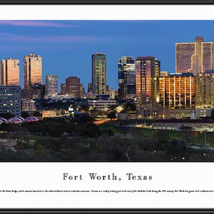 Fort Worth, Texas City in Twilight Skyline Panorama | Custom Framed ...