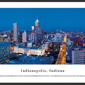 Indianapolis, Indiana Skyline Panorama City in Twilight | Custom Framed ...