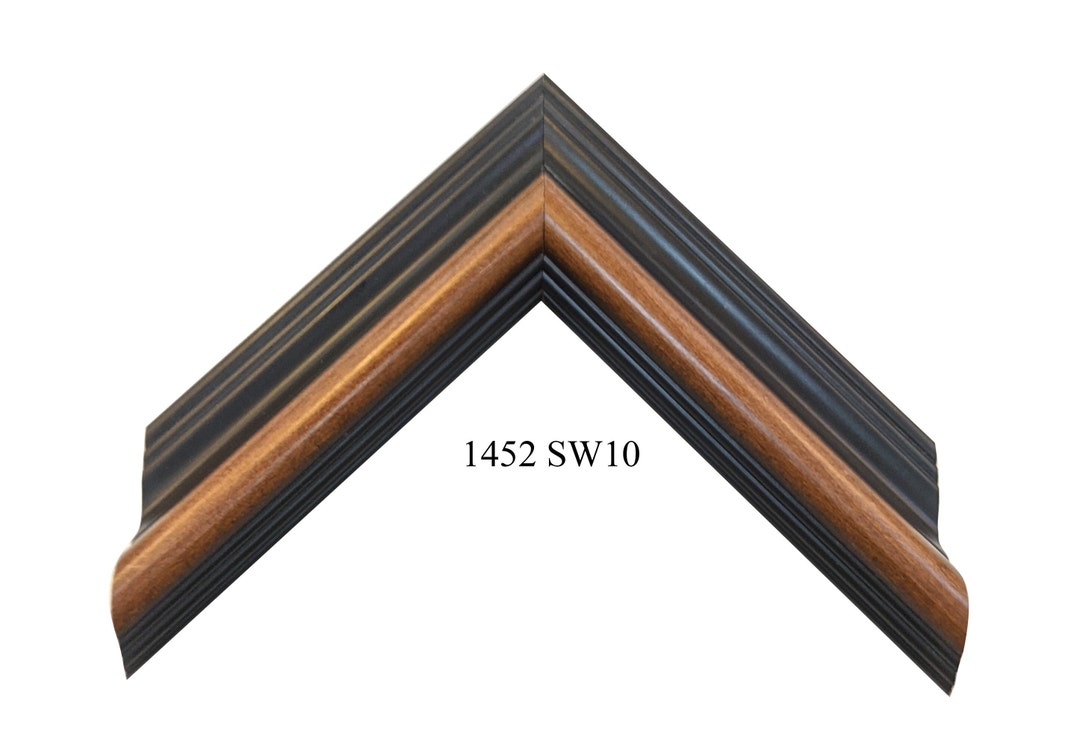 Custom Picture Frame | 2" Wide Black Perimeter With Raised Rounded Wood ...