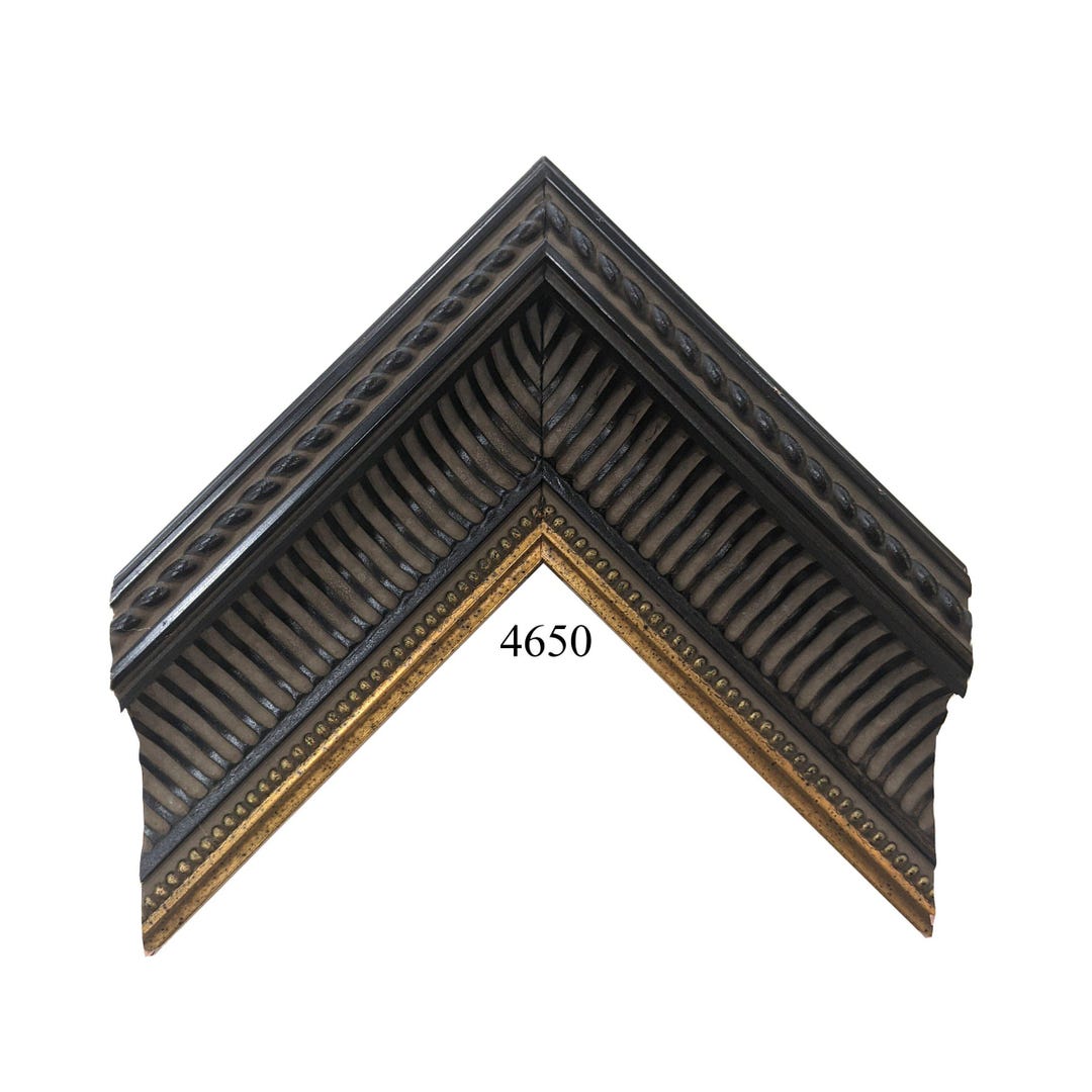 Custom Picture Frame | 3W 2 1/8H 5/8R Large Ornate Black Ribbed With ...