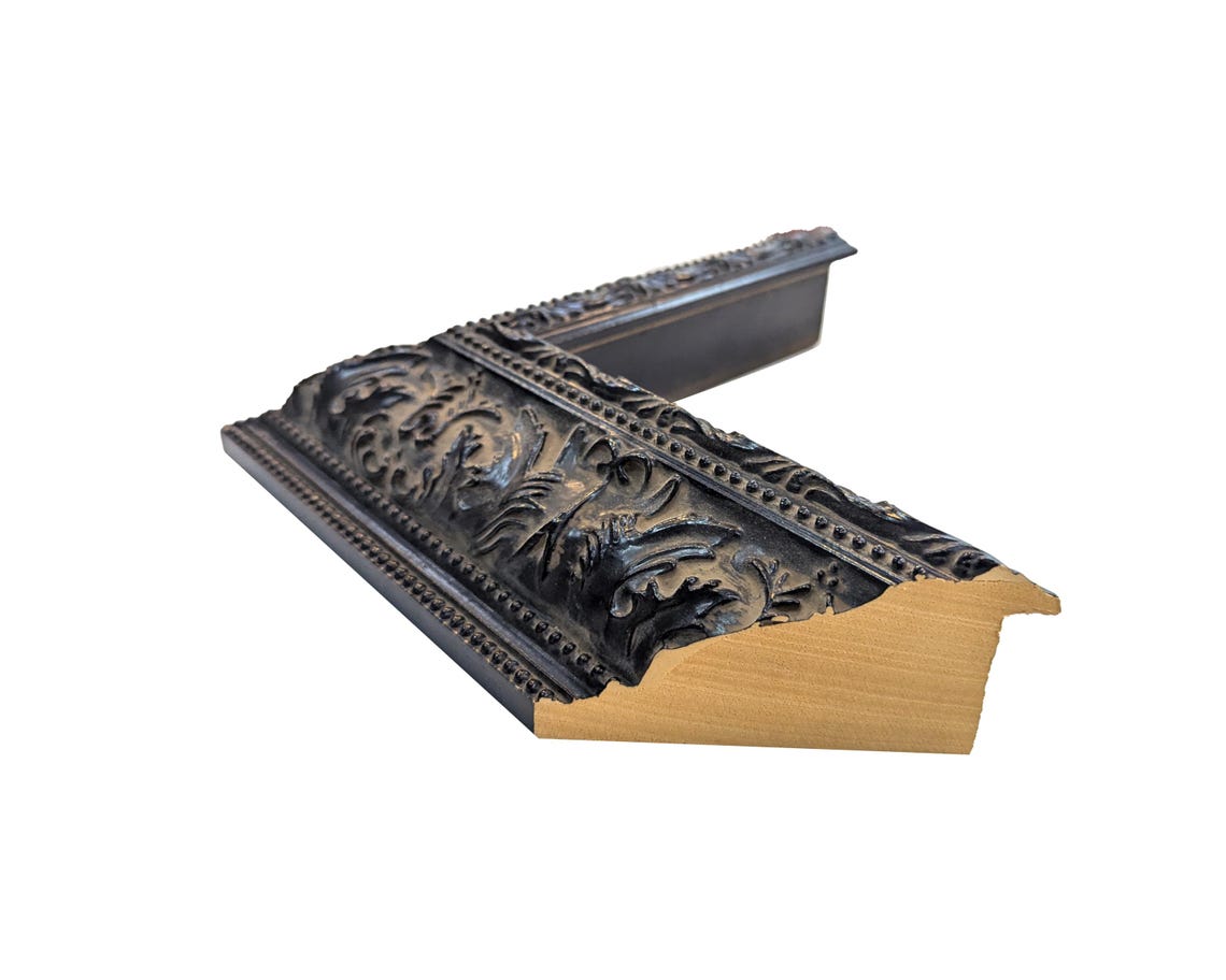 Custom Picture Frame | 2 3/4W Ornate Dusted Black Deep Rabbet ...