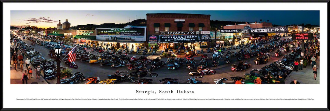 Sturgis Motorcycle Rally Main Street in Twilight, South Dakota Framed ...