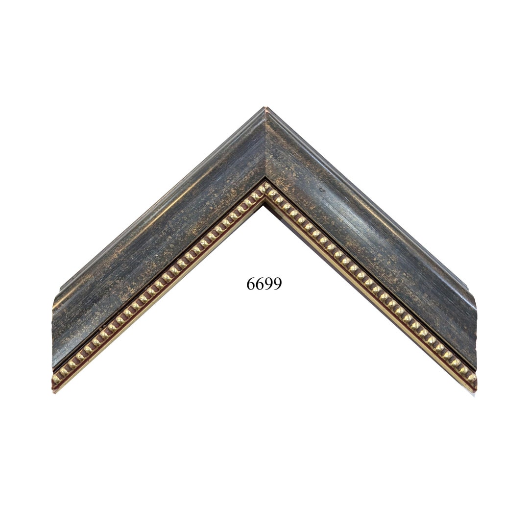 Custom Picture Frame 1 1/2W 3/4W 3/8R Blue Wash With Gold and Beading ...