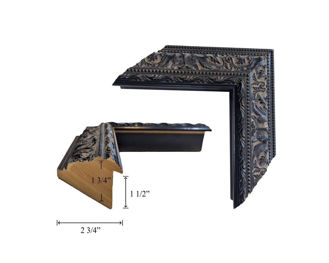 Custom Picture Frame | 2 3/4W Ornate Dusted Black Deep Rabbet ...